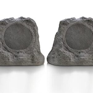 SOUND PRO SPS-2000-SL Dual Bluetooth Active Rock Speaker Pair for Outdoor, Patio, Garden, Pool Area, Gray Slate