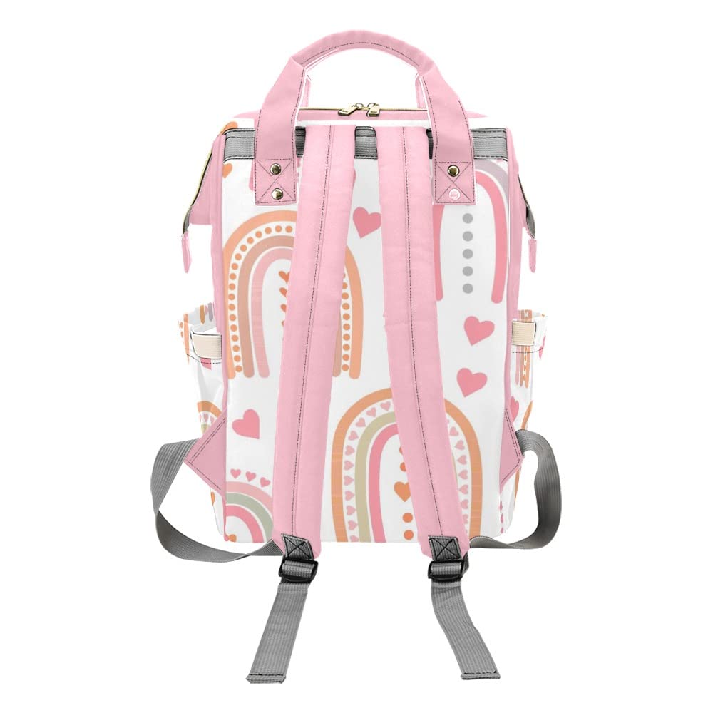 CUXWEOT Pattern Pink Rainbow Heart Diaper Bags Personalized with Name Customized Travel Back Pack Hiking Camping Mum Backpack