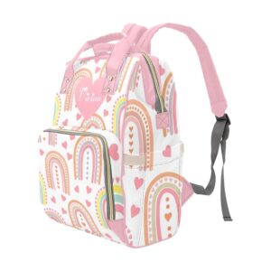 CUXWEOT Pattern Pink Rainbow Heart Diaper Bags Personalized with Name Customized Travel Back Pack Hiking Camping Mum Backpack