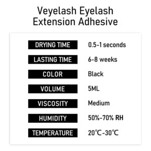 VEYES INC Eyelash Extension Glue - Extra Strong Professional Lash Glue 5ml | 1 Sec Drying time | Retention - 8 Weeks | Black Adhesive for Semi-Permanent Extensions Professional Use Only