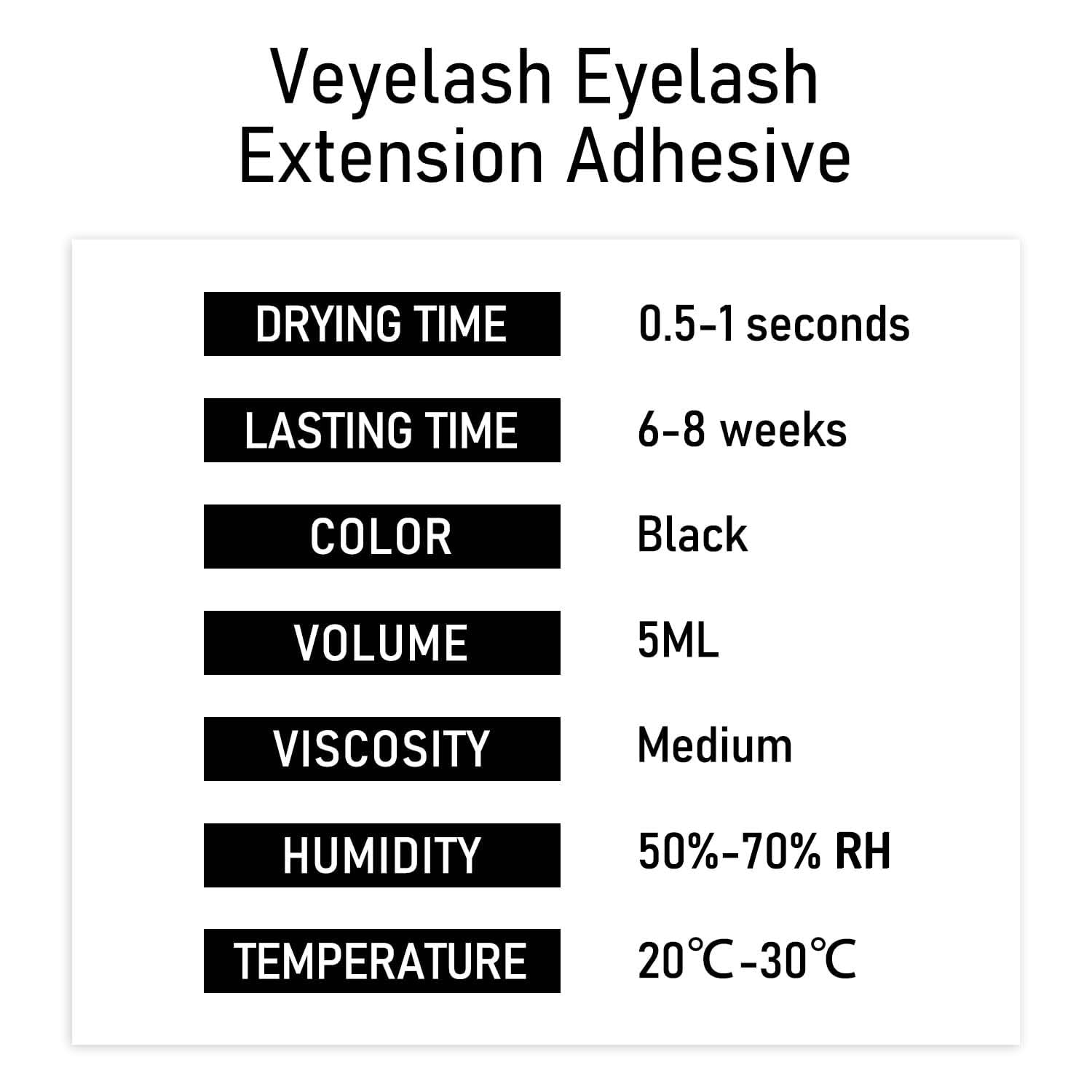 VEYES INC Eyelash Extension Glue - Extra Strong Professional Lash Glue 5ml | 1 Sec Drying time | Retention - 8 Weeks | Black Adhesive for Semi-Permanent Extensions Professional Use Only