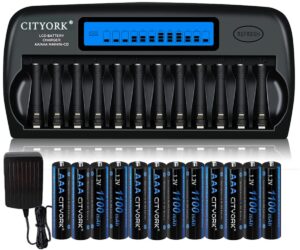 cityork12 bay aa aaa battery charger and 32 packs aaa rechargeable batteries