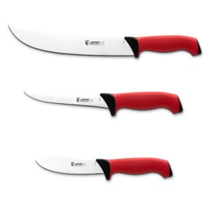 jero pro series tr 3 piece butcher set - cimeter, boning knife, and deer skinner - soft grip handles - high-carbon stainless steel blades - made in portugal