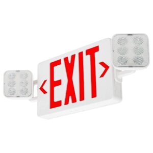 led combo exit sign emergency light, double sided with two led flood lights, exit signs for business with battery backup, fire resistant ul 94v-0, commercial grade brand: led flying direct