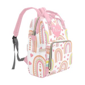 CUXWEOT Pattern Pink Rainbow Heart Diaper Bags Personalized with Name Customized Travel Back Pack Hiking Camping Mum Backpack