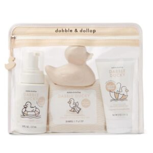 dabble & dollop infant essentials kit with gift tote - natural set for babies, fragrance & essential oil free, 100% usa-made, dye-free, tear-free, vegan