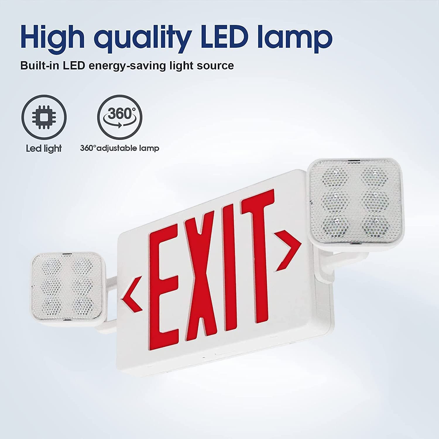 LED Exit Sign with Emergency Light, 90 Minute Battery Backup, 2 Adjustable Head Commercial Lights, Double Sided Red Exit Sign, Fire and Flame Retardant AC 120-277V UL Listed (2-Pack)