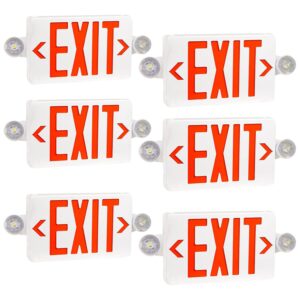 exit sign with emergency exit lights, ostek abs fire safety red emergency exit sign with 2 adjustable flood lights, double face and 90min long backup battery, (ul certified 120-277v) (6pack)