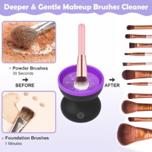 Electric Makeup Brush Cleaner with Drying Rack, Luxiv 2 In 1 Wash&Dry Makeup Brush Cleaner Machine Fit for All Size Brush Automatic Spinner Machine, Makeup Brush Beauty Blender Cleaner (Black+Purple)