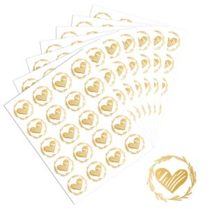 savita heart envelope seals, 500 pcs clear bronzing heart stickers for envelopes 1.26 inch round heart stickers for wedding invites diy craft (gold)