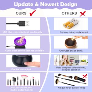 Electric Makeup Brush Cleaner with Drying Rack, Luxiv 2 In 1 Wash&Dry Makeup Brush Cleaner Machine Fit for All Size Brush Automatic Spinner Machine, Makeup Brush Beauty Blender Cleaner (Black+Purple)