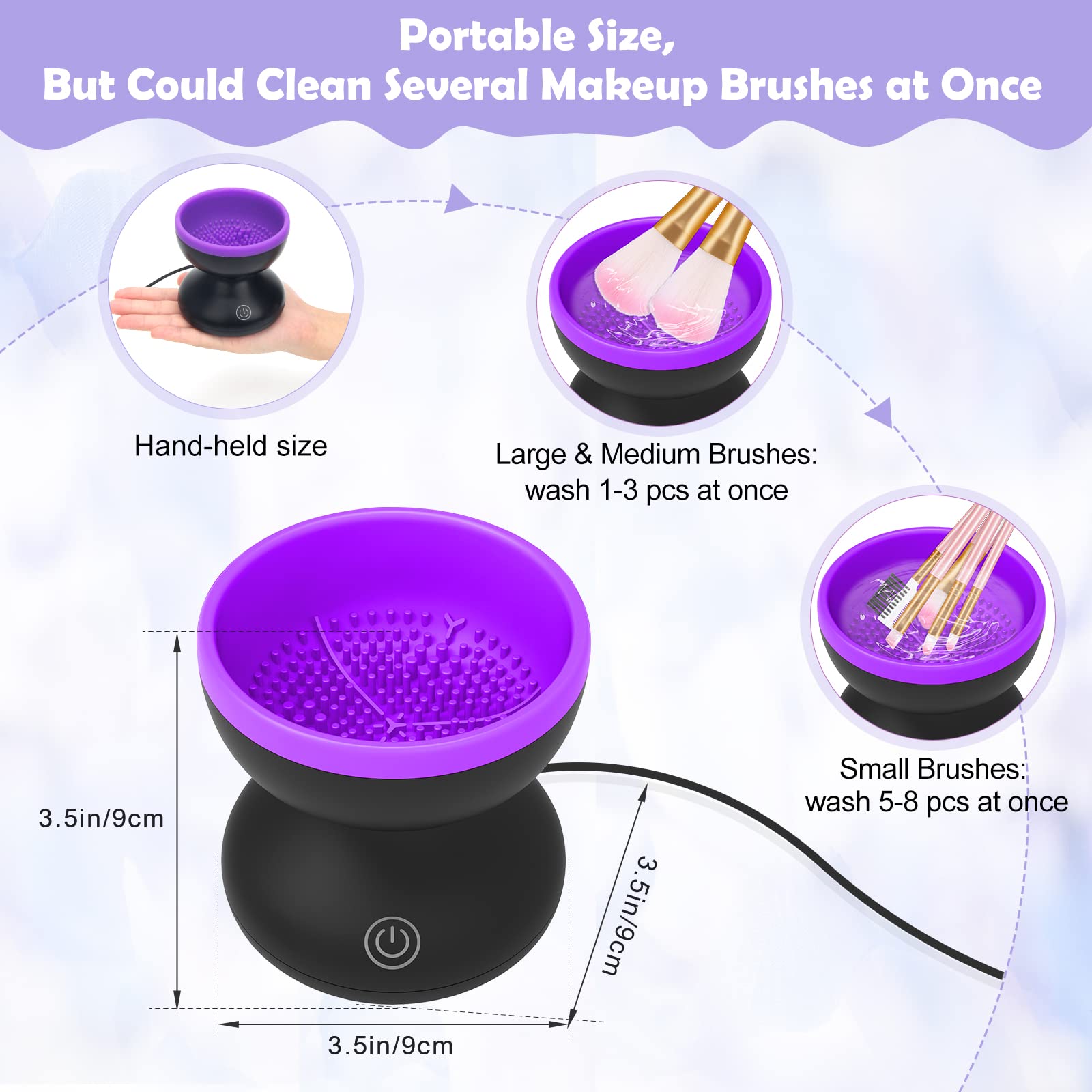 Electric Makeup Brush Cleaner with Drying Rack, Luxiv 2 In 1 Wash&Dry Makeup Brush Cleaner Machine Fit for All Size Brush Automatic Spinner Machine, Makeup Brush Beauty Blender Cleaner (Black+Purple)