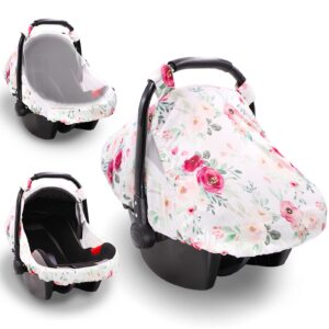 Car Seat Cover & Carseat Headrest Strap Covers for Babies, Summer Cozy Sun & Warm Cover, Flower