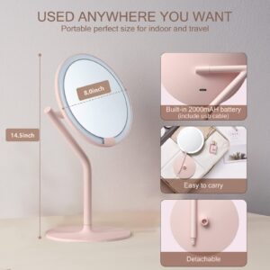 AMIRO Professional 8" LED Lighted Makeup Mirror with 5-Level Brightness, with 5X Magnifying Small Mirror, Tabletop Rechargeable Cosmetic Mirror with Touch Control 180°Rotation