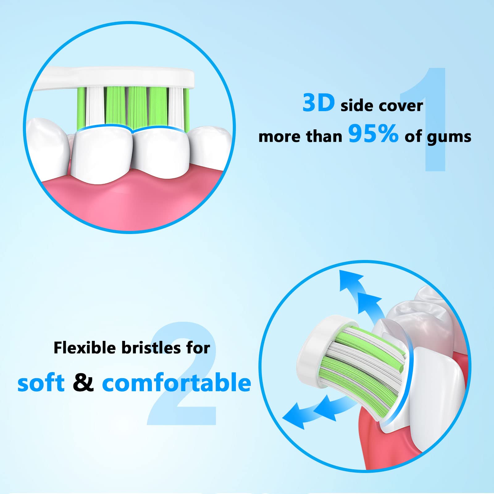 Grasnugie Replacement Toothbrush Head for Philips Sonicare FlexCare ProtectiveClean HealthyWhite 6100 5100 4100 1100 W2 W3 C2 C3 G2 G3 HX6062 HX6064 Electric Toothbrush, 10 Brush Heads