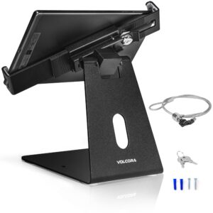 volcora anti-theft tablet stand ipad security holder with lock, black 9-13 inch kiosk stand mount, swivel, adjustable