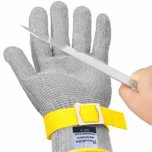 dowellife comfortable level 9 cut resistant glove food grade, mesh metal kithcen glove for chef oyster shucking mandoline knife butcher meat cutting