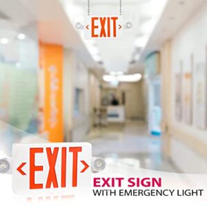 OSTEK Red LED Exit Sign with Emergency Light, Two LED Adjustable Head Emergency Exit Lights with Battery Backup, Dual LED Lamp ABS Fire Resistance UL-Listed (Red) (Red)