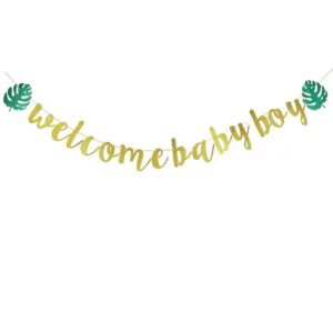 tennychaor welcome baby boy banner,it's a boy baby shower decor,tropical jungle baby shower baby 1st birthday theme party decoration supplies.