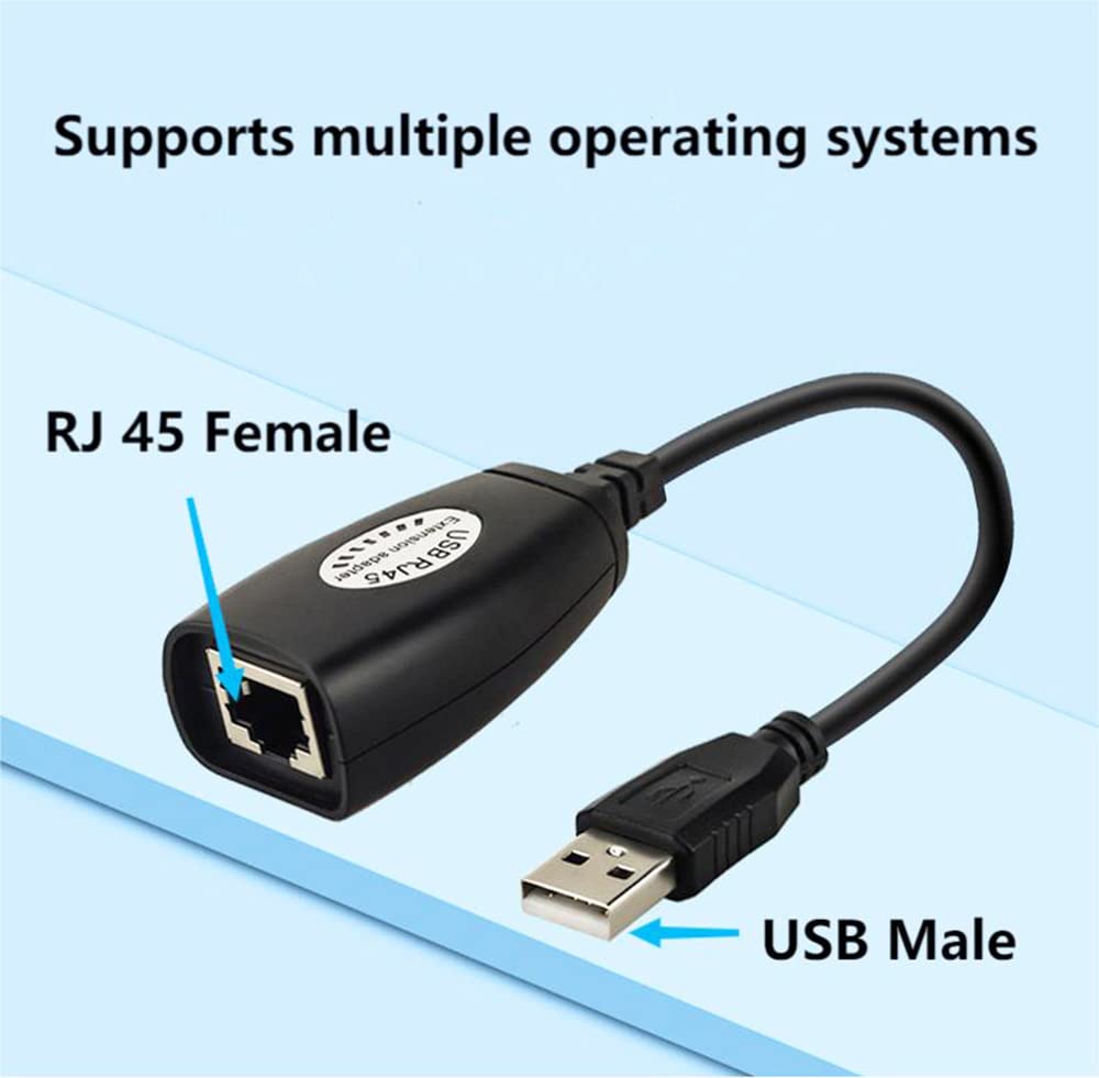 SHANFEILU USB to RJ45 Extension Adapter Over RJ45 Ethernet LAN Splitter Cable USB 2.0 Extender Over Cat5/Cat5e/Cat6 Cable Connector Adapter up to 150ft 1 Pair