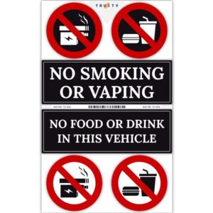 trusty no smoking no vaping no eating no food no drink sticker signs for cars vehicles (variety pack)