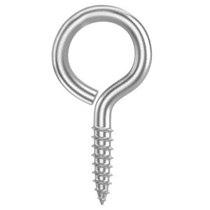 1 Inch Metal Screw Eyes Hook Self Tapping Screw in Eye Hooks Ring 100 Pcs for Indoor & Outdoor Hanging, Lifting and Securing Cables, Wires Etc Small Items, Silver