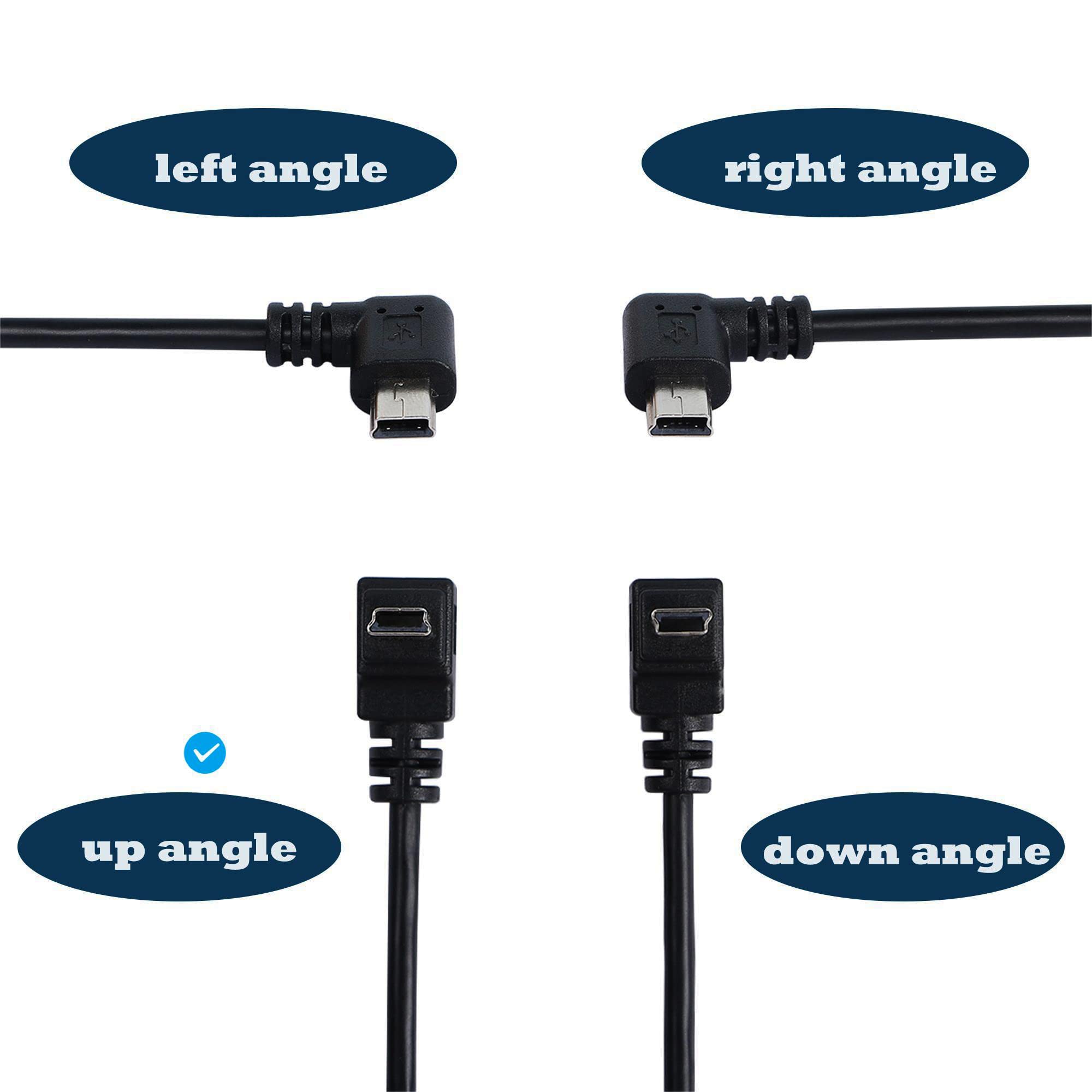 SHANFEILU 90 Degree Mini USB Cable Angle Mini 5pin USB B Male to USB 2.0 Male Data Sync Charging Extension Cable for GPS Dash Cam Black Up Angle 4.9FT