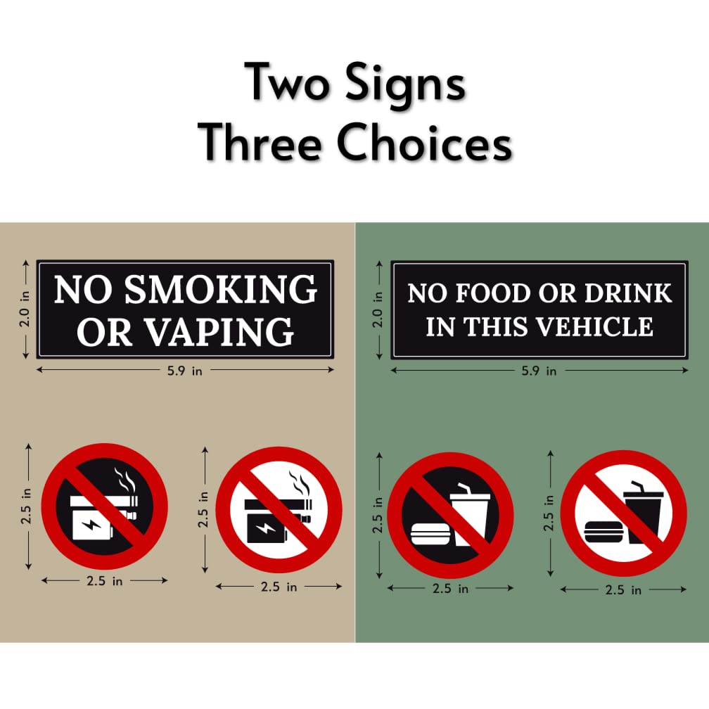 Trusty No Smoking No Vaping No Eating No Food No Drink Sticker Signs for Cars Vehicles (Variety Pack)