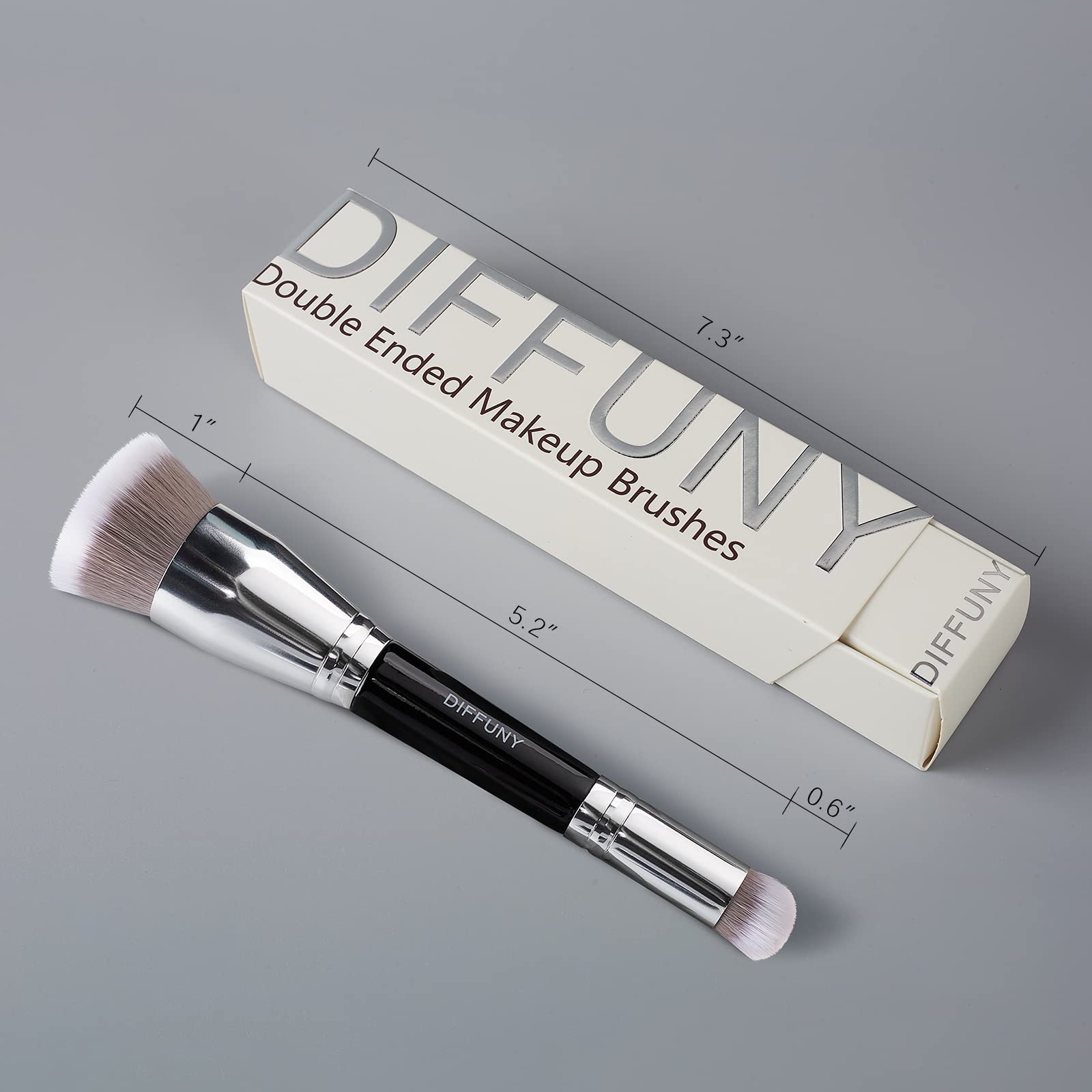 DIFFUNY Large Makeup Brushes Double Ended Foundation Brush & Concealer Brush, Flat Top Kabuki Foundation Brush for Liquid, Cream, Blending, Buffing, Concealer, Dual Sided Make Up Brushes