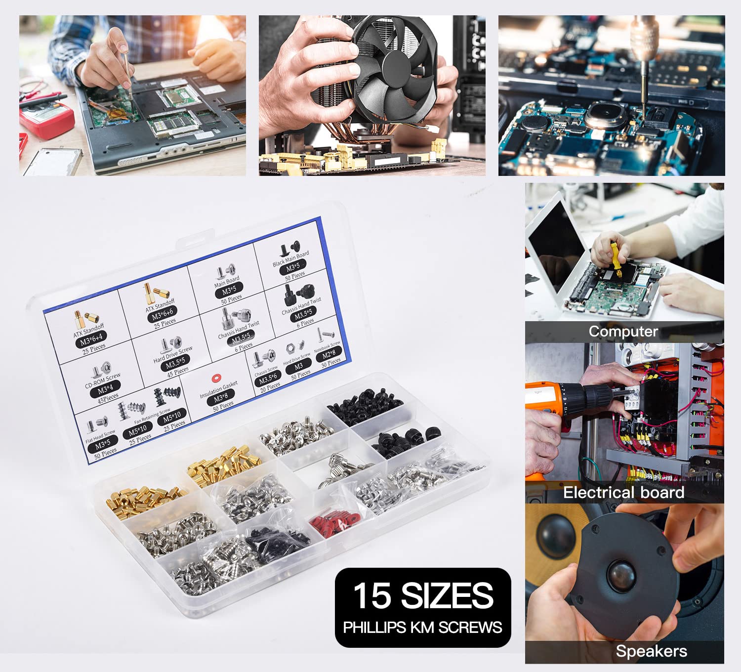 502PC Computer Motherboard Screws Kit, Motherboard Standoffs Screws for Universal HDD Hard Drive, SSD, PC Case, PC Fan, Power Supply, Graphics, CD-ROM, ATX Case, for DIY PC Installation & Repair