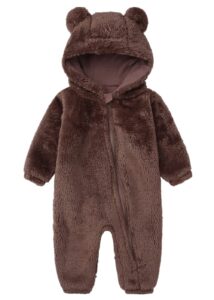 cahl&fauo unisex baby boy girl solid romper infants outfit clothes 3d print bear color with zipper jumpsuits for 0-3 months brown