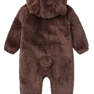 CAHL&FAUO Unisex Baby Boy Girl Solid Romper Infants Outfit Clothes 3D Print Bear Color with Zipper Jumpsuits for 0-3 Months Brown