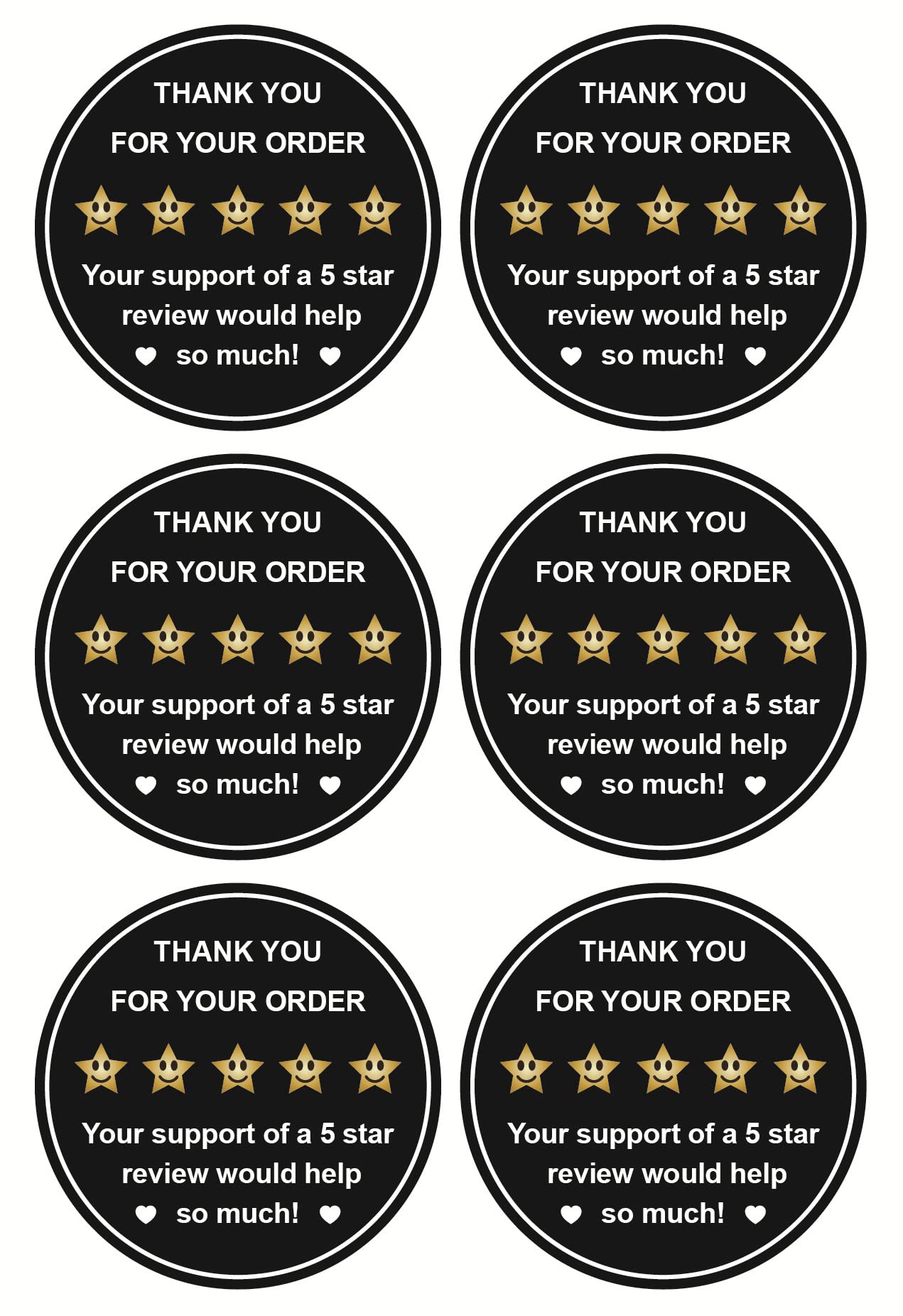 5 Star Review Delivery Labels,2 inch 300pcs Thank You for Your Order Stickers