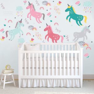 unicorn wall sticker decals,sprt colorful watercolor unicorn wall sticker peel and stick wall art sticker for kids girls room nursery bedroom parties decoration