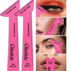 Cilrofelr 2 Pcs 4 in1 Eyeliner Stencils for Hooded Eyes, Reusable Eyeliner Stencils Tool for Beginners, Multi-Purpose Makeup Tool for Winged Eyeliner, Defined Eyebrow, Face Contour and Lip Line - Pink