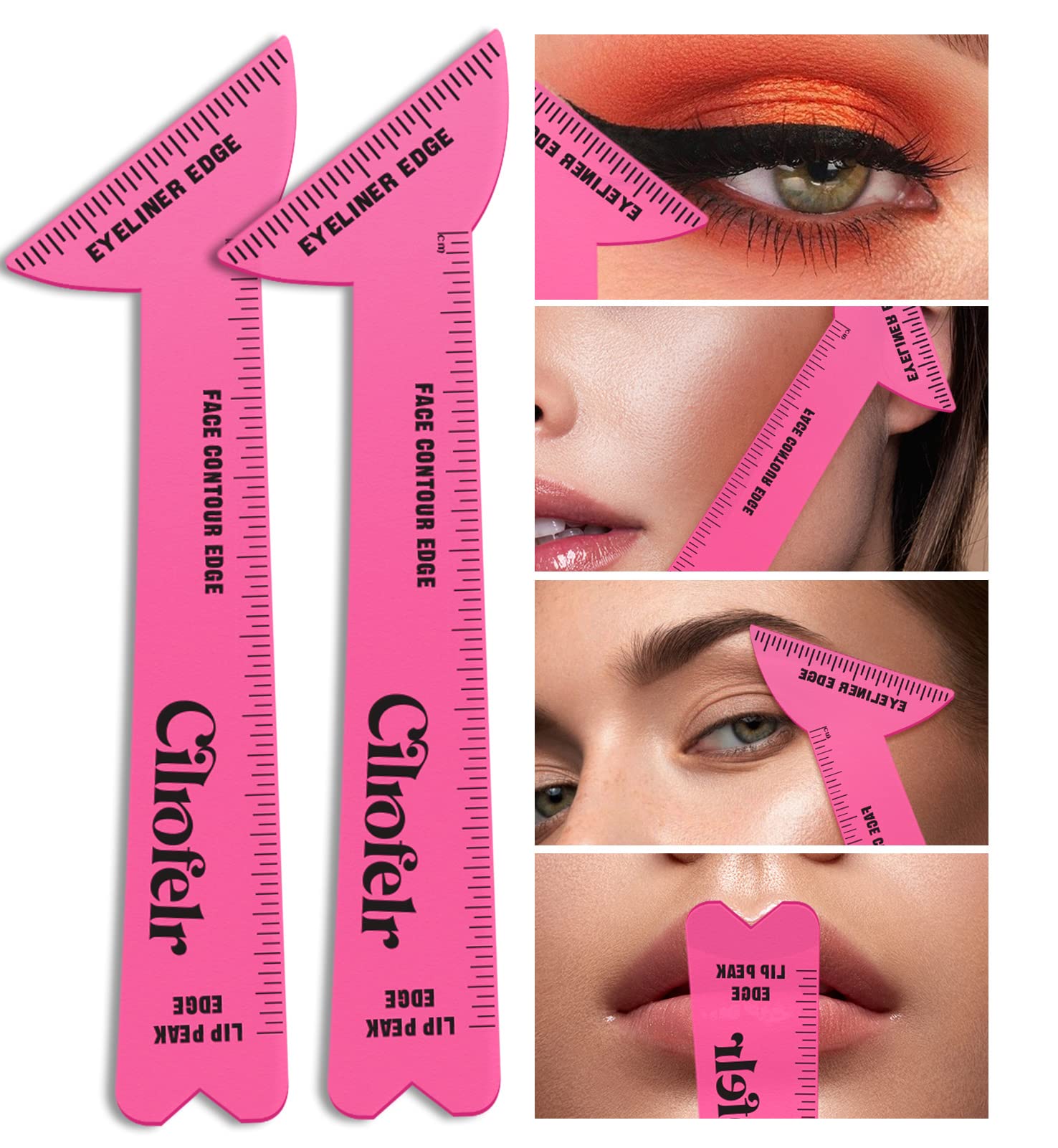 Cilrofelr 2 Pcs 4 in1 Eyeliner Stencils for Hooded Eyes, Reusable Eyeliner Stencils Tool for Beginners, Multi-Purpose Makeup Tool for Winged Eyeliner, Defined Eyebrow, Face Contour and Lip Line - Pink