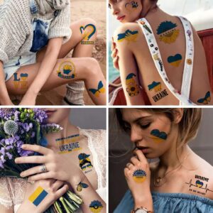 Ukraine Temporary Tattoos Ukraine Sticker Ukraine Flag Supplies - Fake Tattoos Stickers for Women Kids Boys Girls Rewards Gift, 8 Sheets Ukraine Tattoos Stickers Party Supplies Stickers