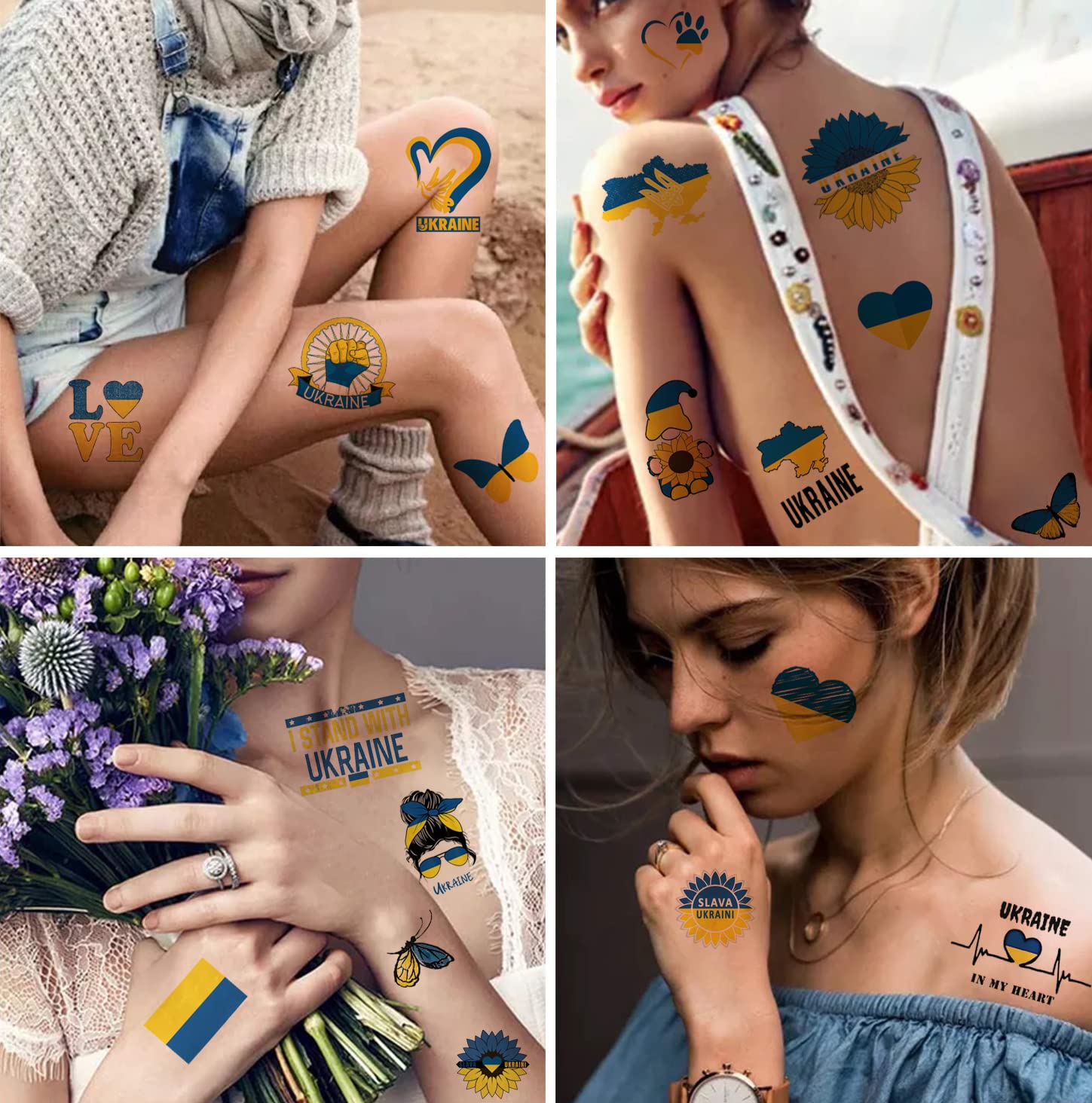 Ukraine Temporary Tattoos Ukraine Sticker Ukraine Flag Supplies - Fake Tattoos Stickers for Women Kids Boys Girls Rewards Gift, 8 Sheets Ukraine Tattoos Stickers Party Supplies Stickers