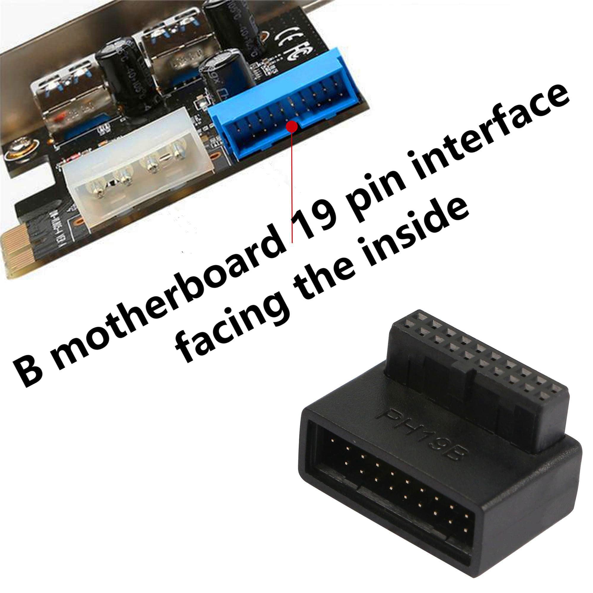 SHANFEILU USB 3.0 90 Degree Motherboard Adapter 19 Pin/20 Pin Male to Female Extension Adapter L Turn Right Angle Socket for Desktop Motherboard (Down Angle PH19B)