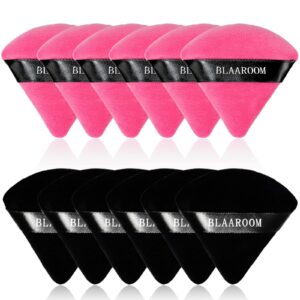 12 pieces velour pure cotton powder puff face makeup triangle powder puffs for loose powder wet dry cosmetic foundation beauty sponge makeup tools -black rose red