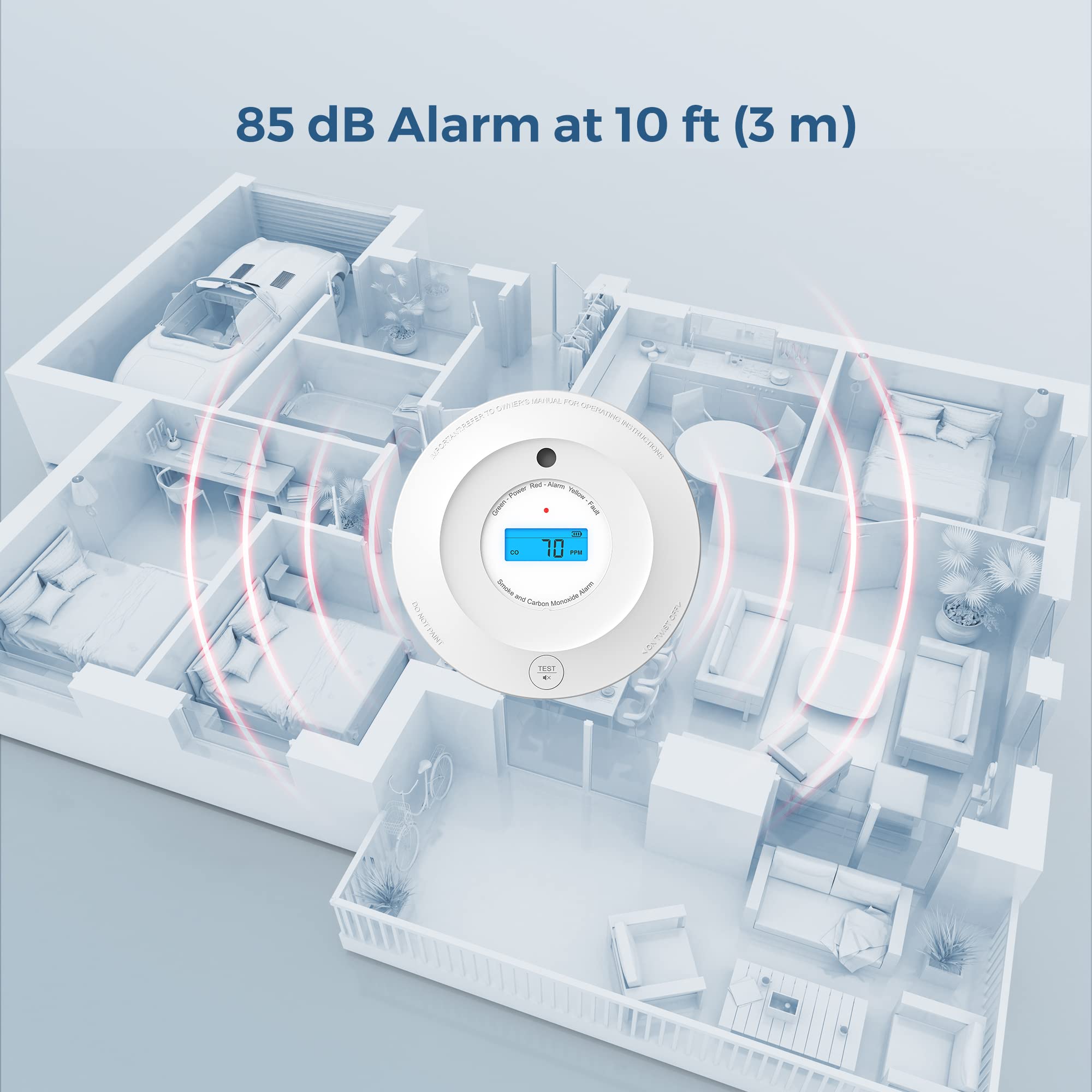 AEGISLINK Smoke and Carbon Monoxide Detector 10-Year Lifespan, Photoelectric Fire Alarm and Electrochemical CO Alarm with Test/Silence Button, with Replaceable Battery, SC240