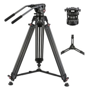 magicline 70.9 inch heavy duty aluminum video camera tripod with fluid head, 2 pan bar handles,extendable mid-level spreader, max load 22 lb for canon nikon sony dslr camcorder cameras black