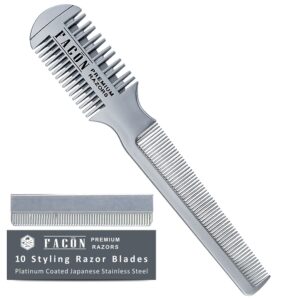 facón professional hair razor comb cutting styling thinning texturizing double edge shaper razor + 10 replacement blades