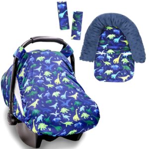 car seat cover & carseat headrest strap covers for babies, summer cozy sun & warm cover, dinosaur