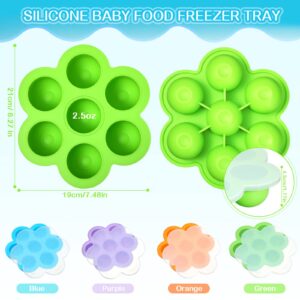 Potchen 4 Pcs Silicone Baby Food Freezer Tray with Lid Stackable Reusable 2.5oz Silicone Baby Food Freezer Molds Storage Tray for Homemade Egg Bite Vegetable Fruit Purees Breastmilk(Colorful)