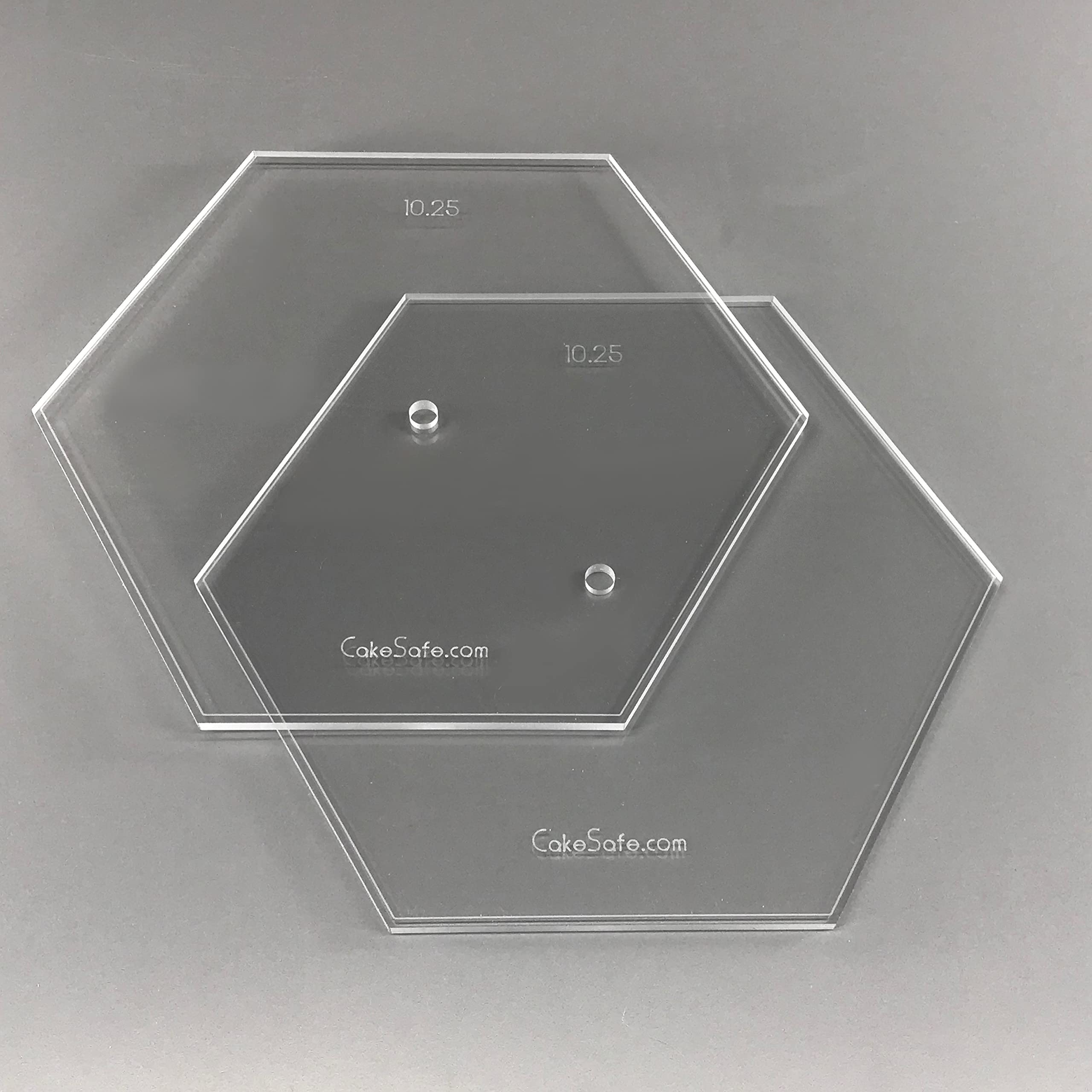 CAKESAFE 10.25 Inch Hexagon Acrylic Disk Set – 2-10.25” Clear ¼” Acrylic Buttercream Disks – Perfect Tool to Smooth the Frosting on Your Cakes, Disk Size and Perimeter Border Engraved on all Disks