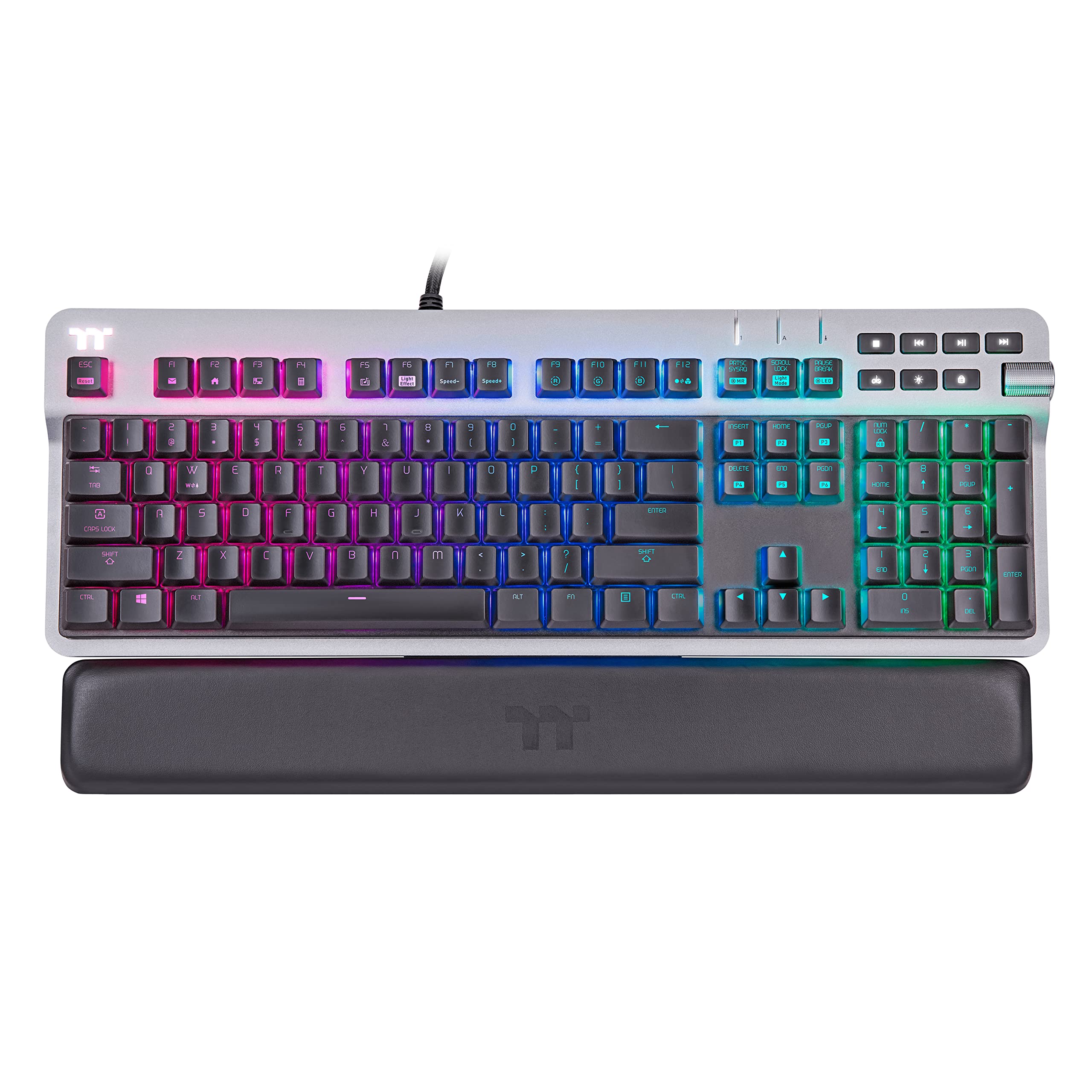 Thermaltake Argent K6 RGB Low Profile Mechanical Gaming Keyboard, Cherry MX Speed Silver, Alumiunm Top Plate, Multi-fucntion Knob, Wrist Rest, GKB-KB6-LSSRUS-01