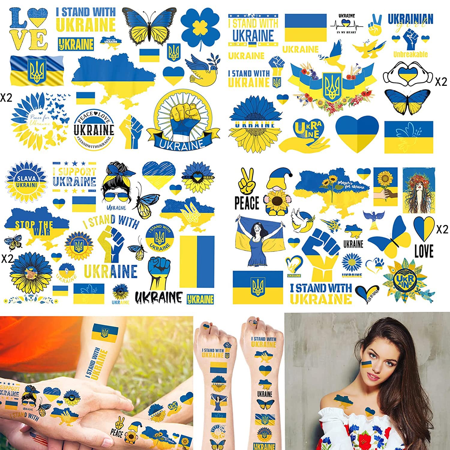 Ukraine Temporary Tattoos Ukraine Sticker Ukraine Flag Supplies - Fake Tattoos Stickers for Women Kids Boys Girls Rewards Gift, 8 Sheets Ukraine Tattoos Stickers Party Supplies Stickers