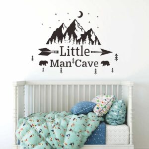 little man cave mountains vinyl decals, landscape with animals stickers, mountain moon stars decal for nursery room,kids décor a9 (black)