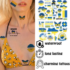 Ukraine Temporary Tattoos Ukraine Sticker Ukraine Flag Supplies - Fake Tattoos Stickers for Women Kids Boys Girls Rewards Gift, 8 Sheets Ukraine Tattoos Stickers Party Supplies Stickers